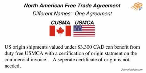Shipping Canada from the US for duty free clearance USMCA - CUSMA
